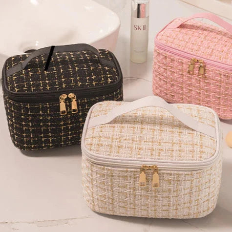 Elegant Linen Tweed Train Case