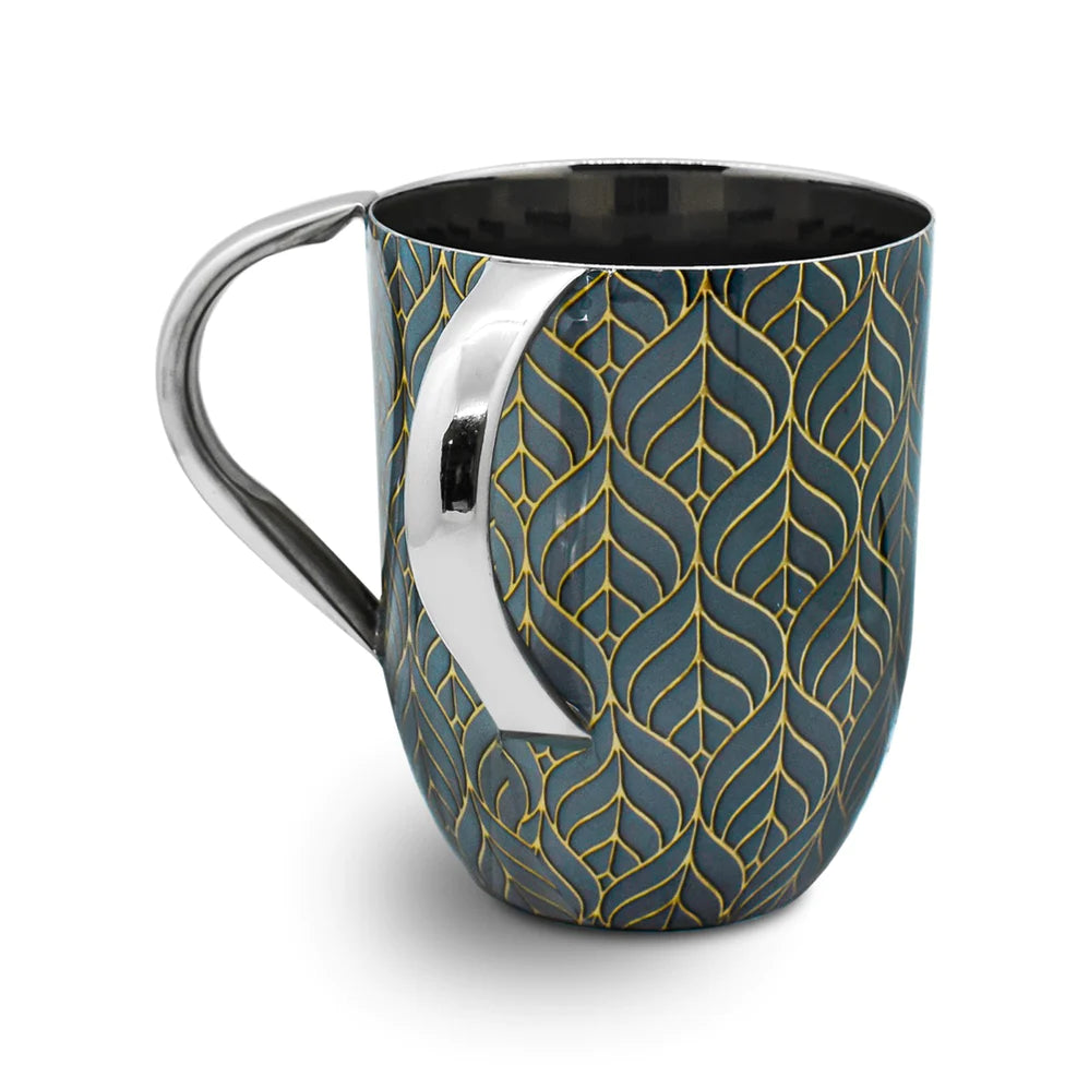 Bt Shalom Stainless Steel Wash Cup with Gold Patterned Leaves