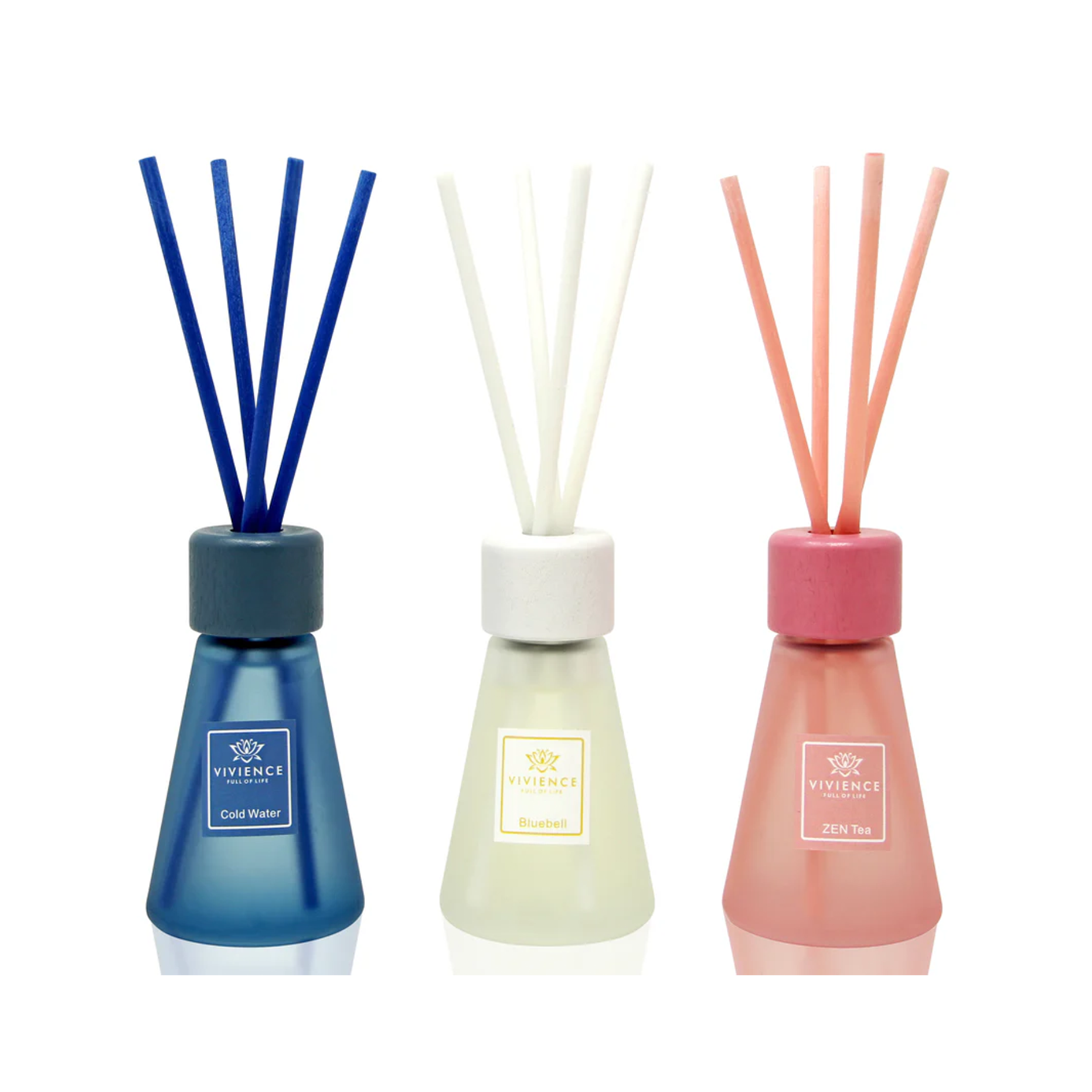 Vivience Set of 3 Cone-Shaped Reed Diffusers - Pink, Blue, White
