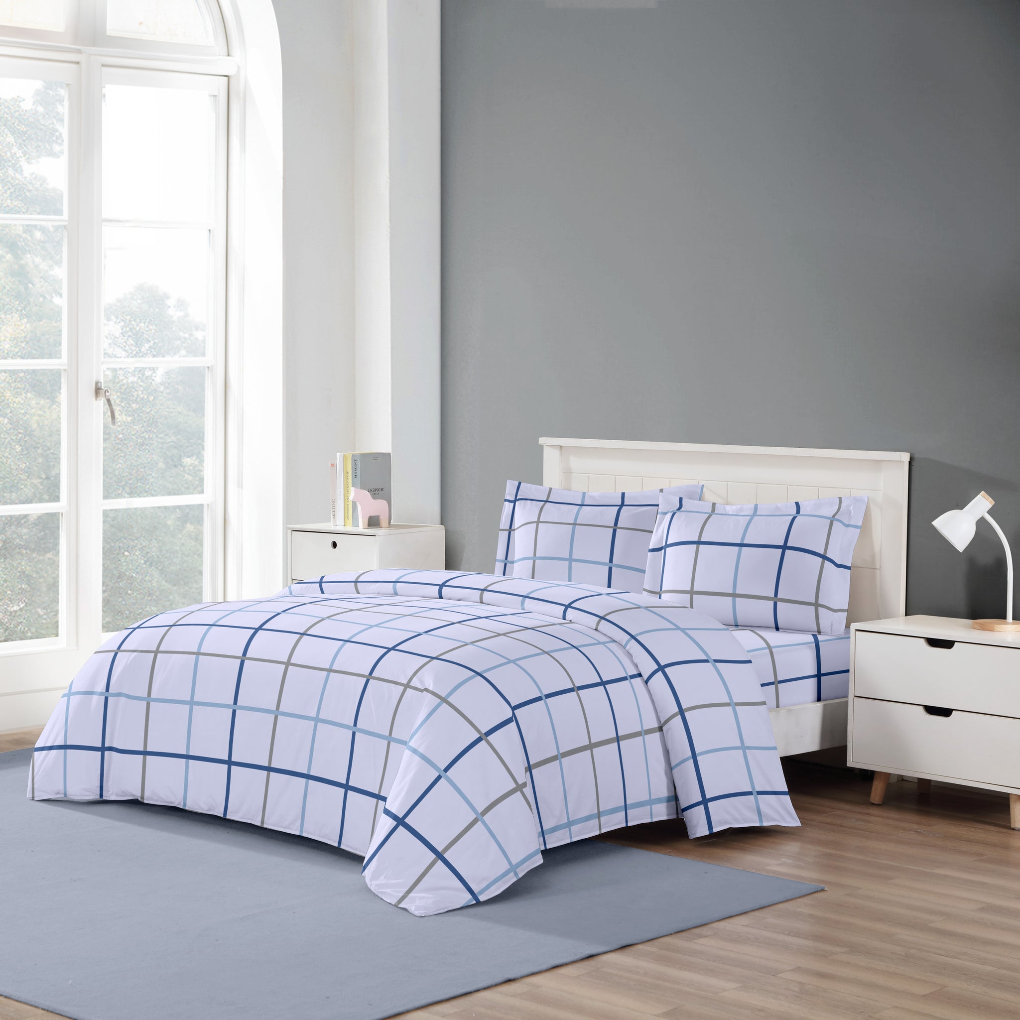 Elegant Linen Belgium Windowpane Blue 6 Piece Bedding Set
