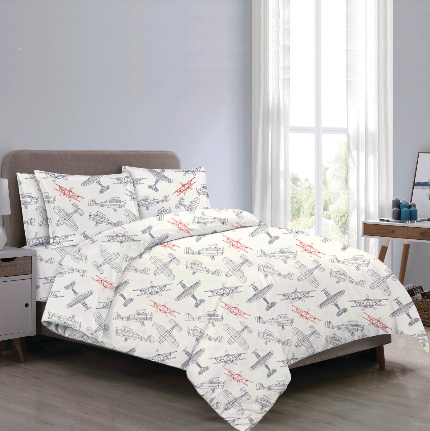 Elegant Linen Airplane 4 Piece Bedding Set