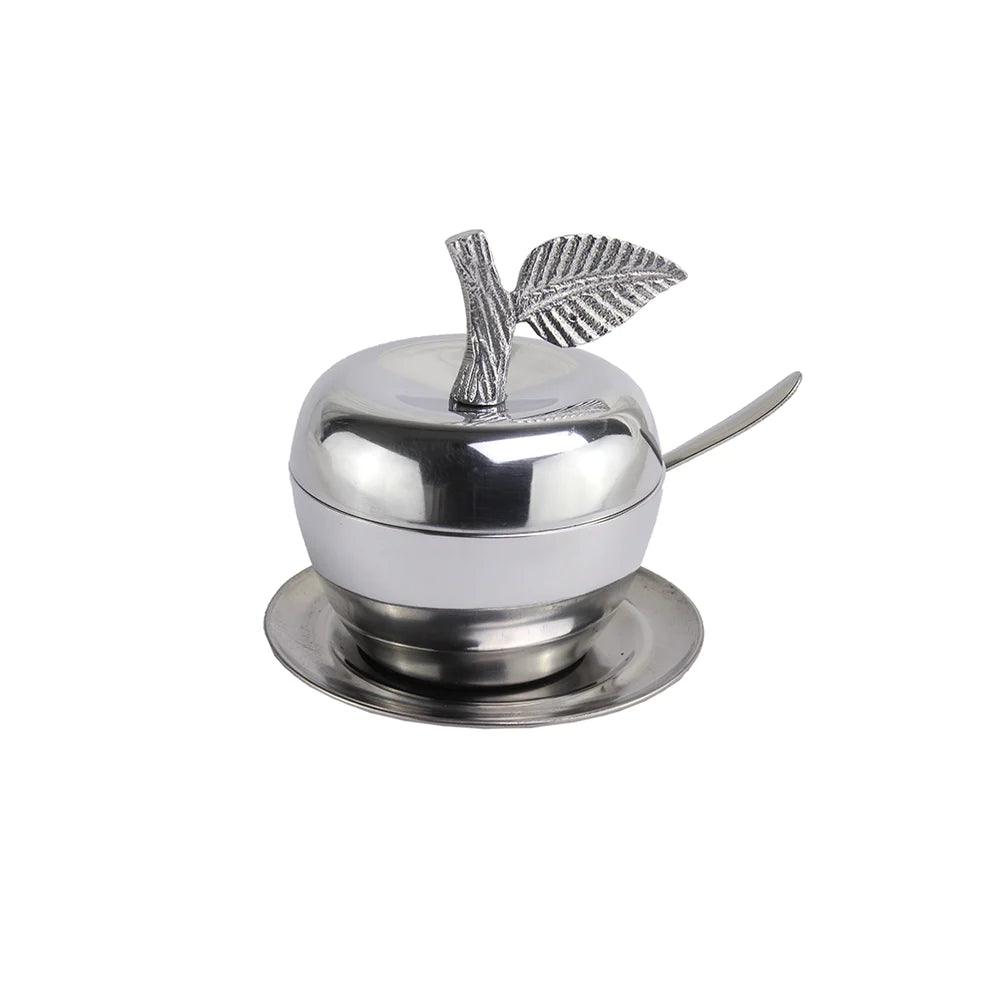BT Shalom Aluminum Apple Shaped Honey Dish with Coordinating Spoon and Dish