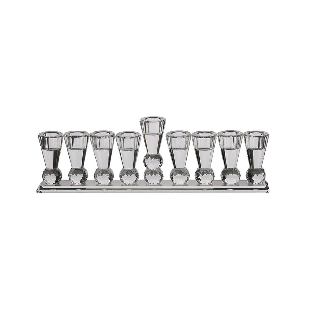 Boker Tov Shalom Flat Base Crystal Menorah