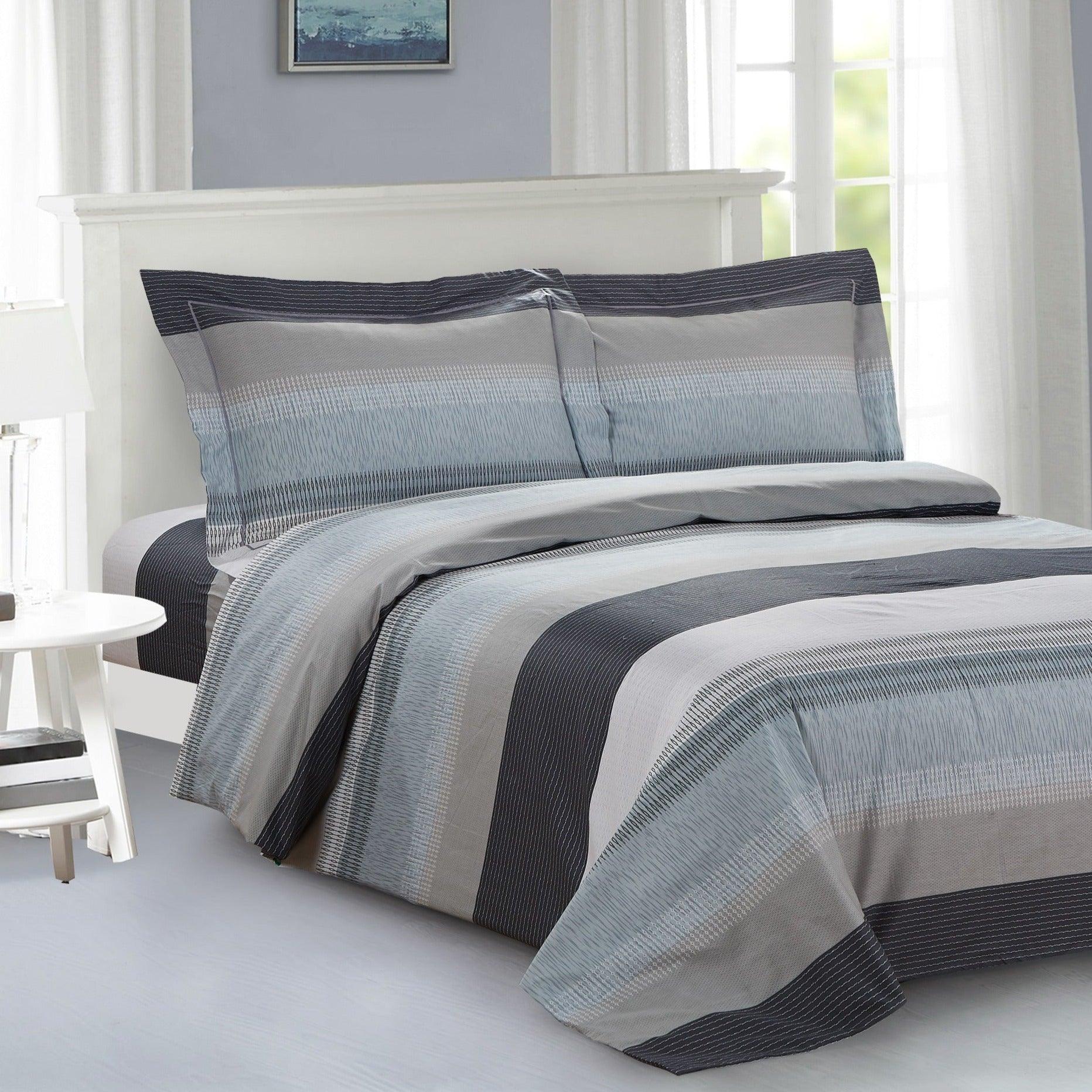 Violet Linen French Green Stripe 6 Piece Bedding Set