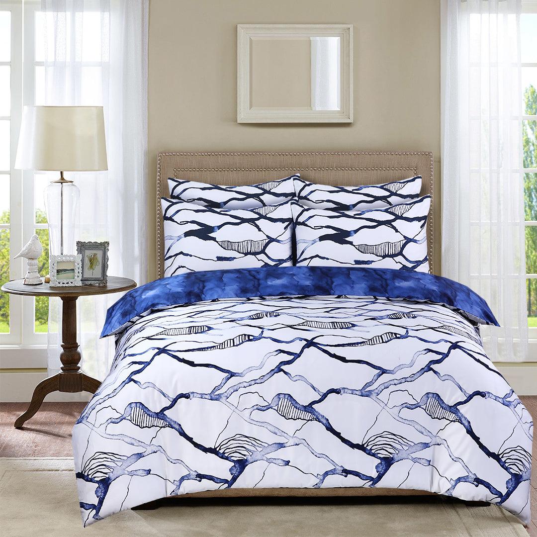 Elegant Linen Geo Indigo 4 Piece Bedding Set
